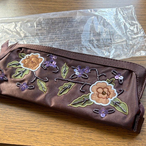 Avon | Bags | Avon Brown Bag With Floral Embroidery | Poshmark